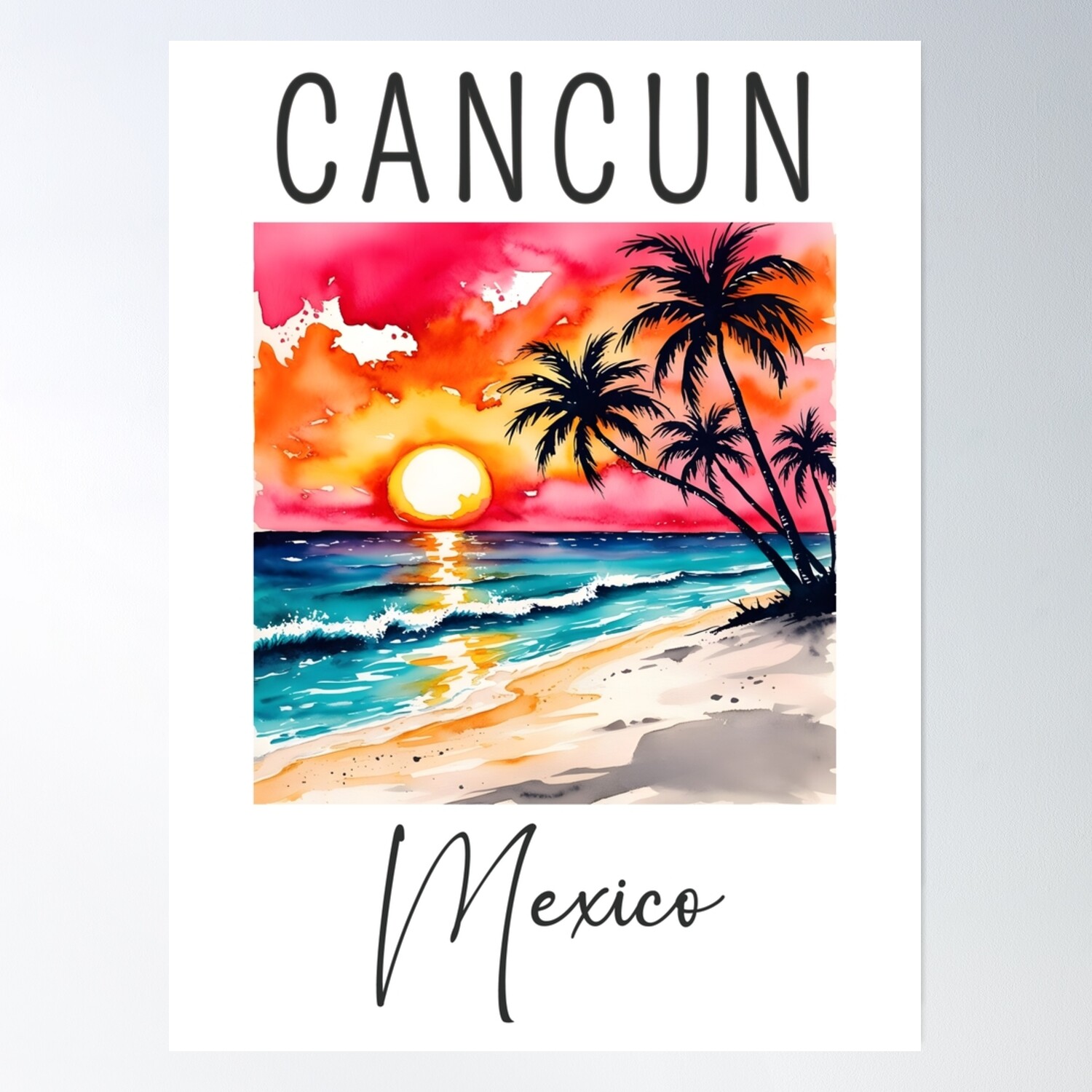 A Watercolor Design Of Cancun - Mexico Poster Wall Art, Modern Wall ...