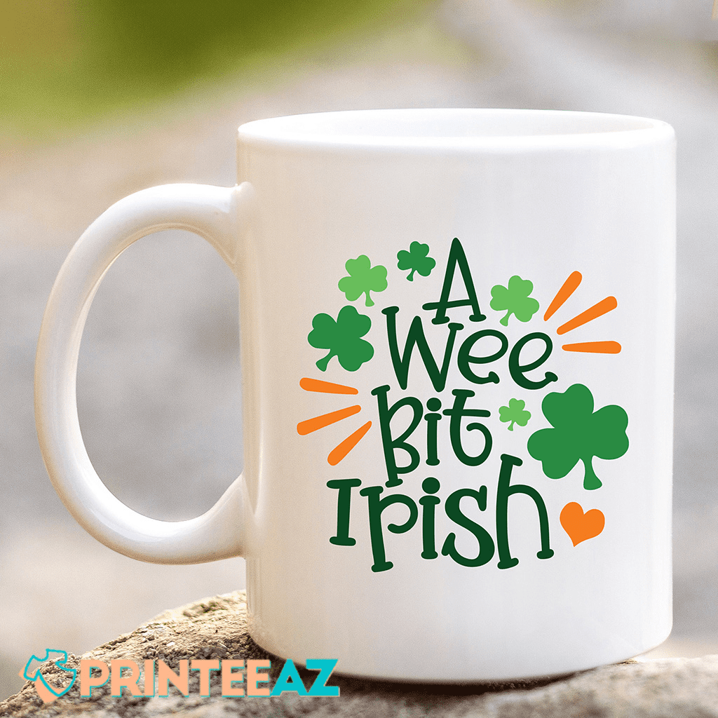 A Wee Bit Irish Mug St Patricks Day White And Orange With Shamrocks Mug ...
