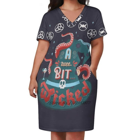 A Wee Bit... Wicked Loose Pocket Dress Women'S Printed Dresses V Neck ...