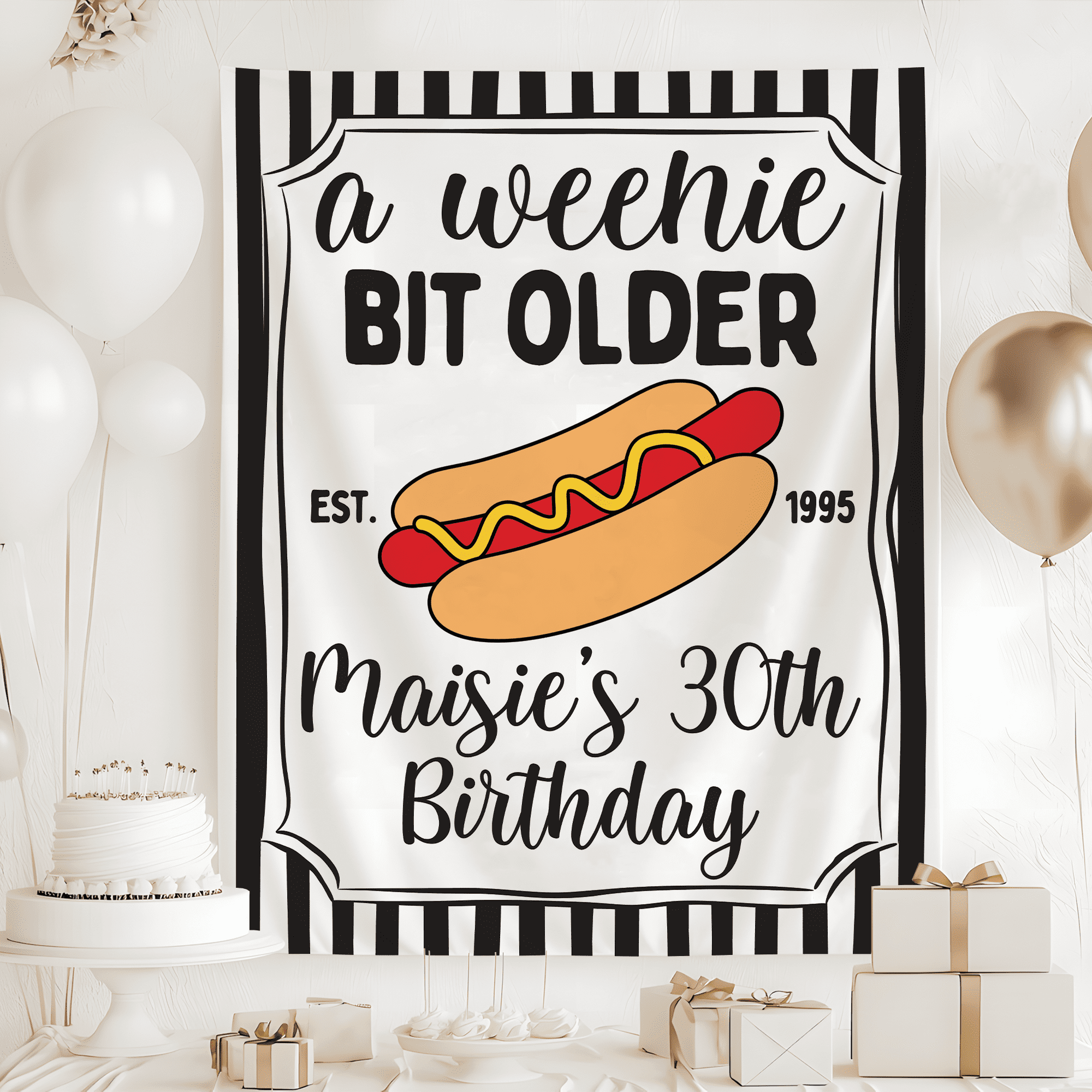 A Weenie Bit Older Birthday Tapestry, Hot Dog Birthday Banner, Weenie ...