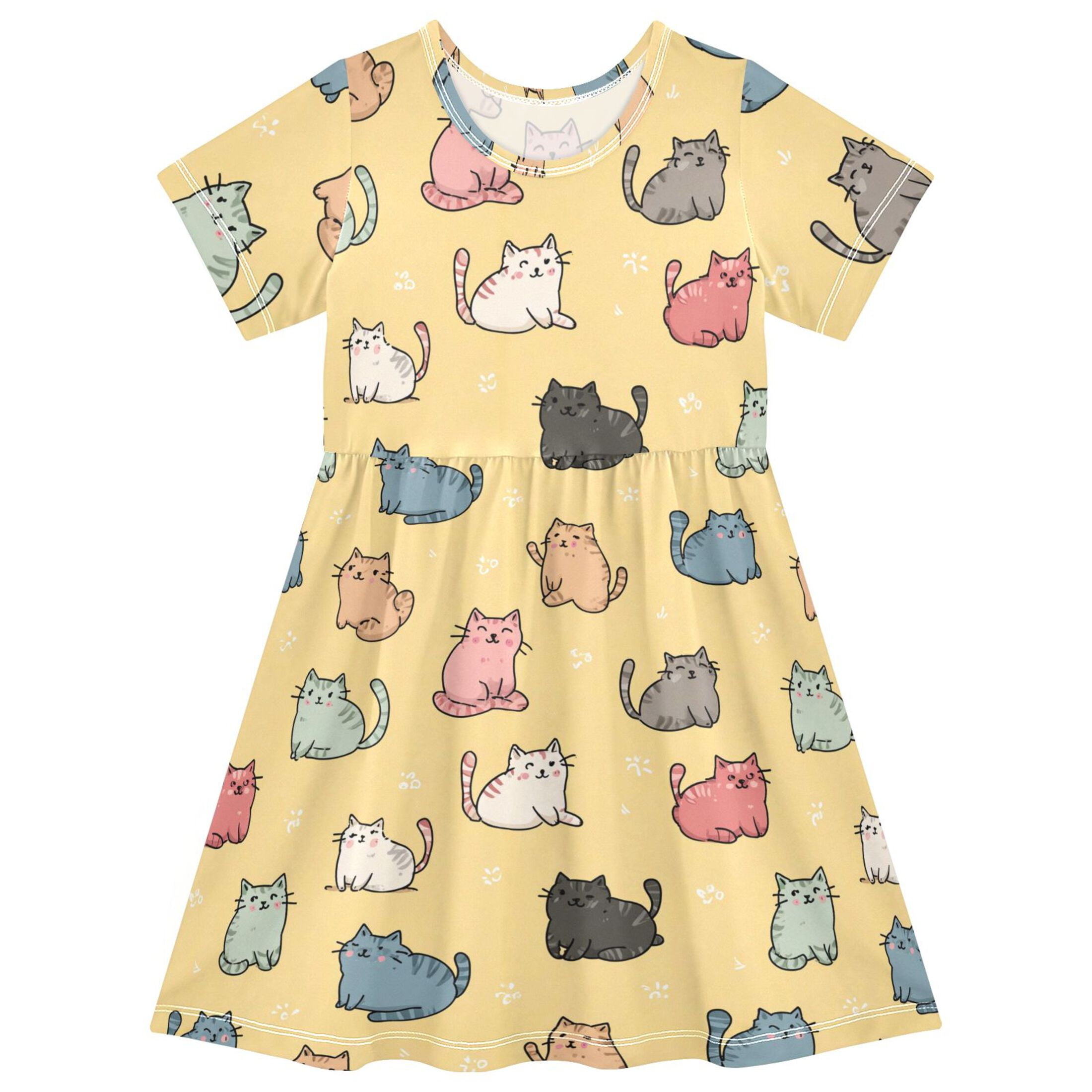 A Well-behaved Cat Short Sleeve Dress A-Line Cute Midi Casual Sundress ...