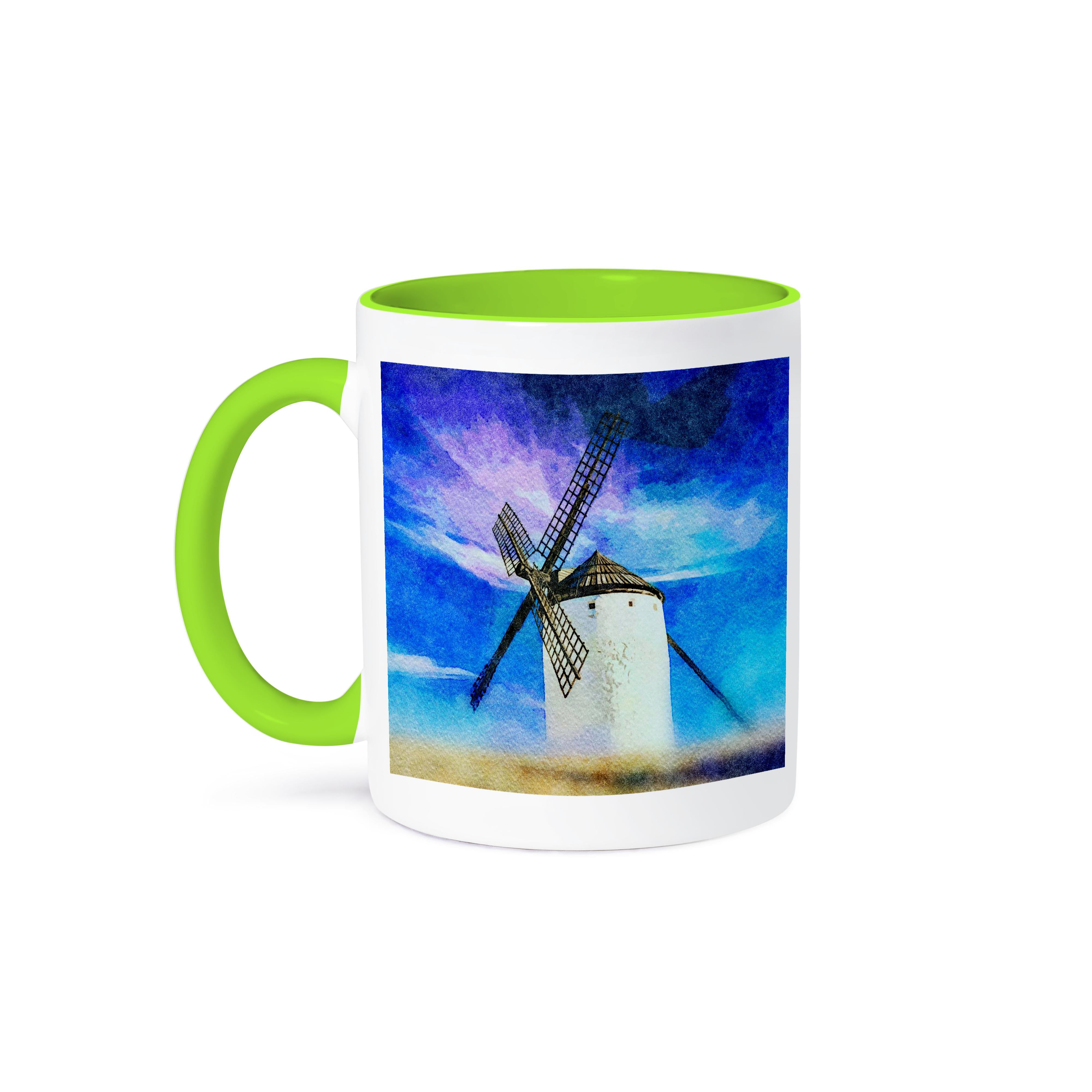 A Windmill Against A Blue Sky Image Of Watercolor Painting, 11oz Two ...