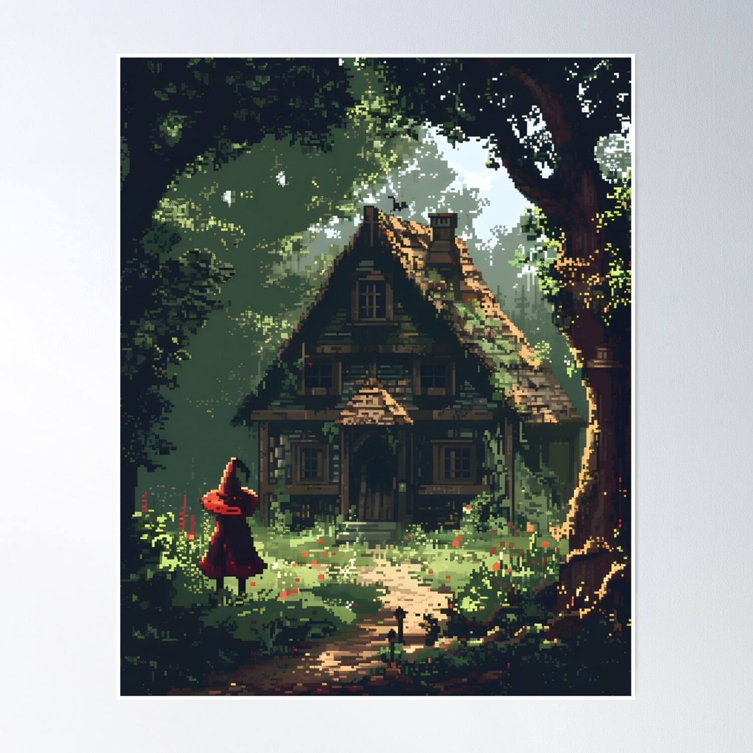 A Witch Near A Small Forest Hut Pixel Art Poster Wall Art, Modern Wall ...