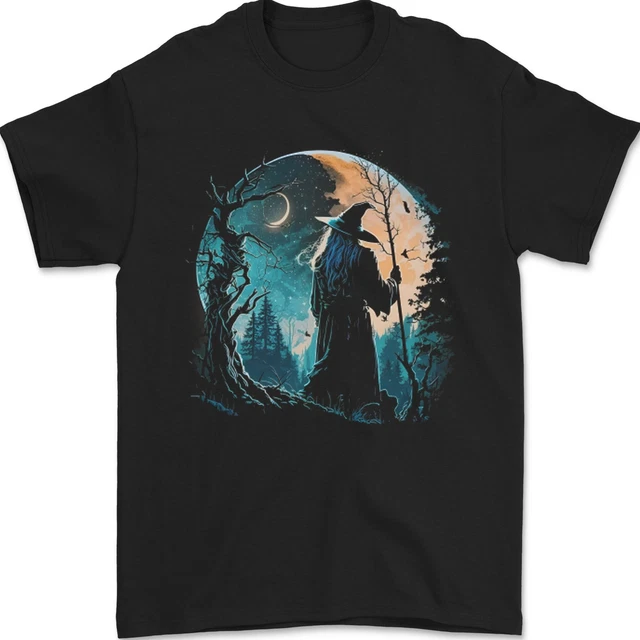 A Wizard Looking At A Fantasy Moon Warlock Mens Womens S-5XL T-Shirt ...