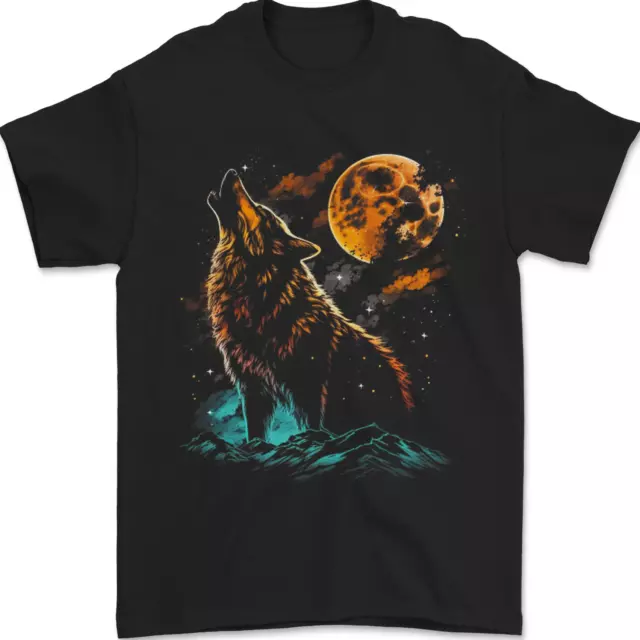 A Wolf Howling With The Moon At Night Mens Womens S-5XL T-Shirt ...