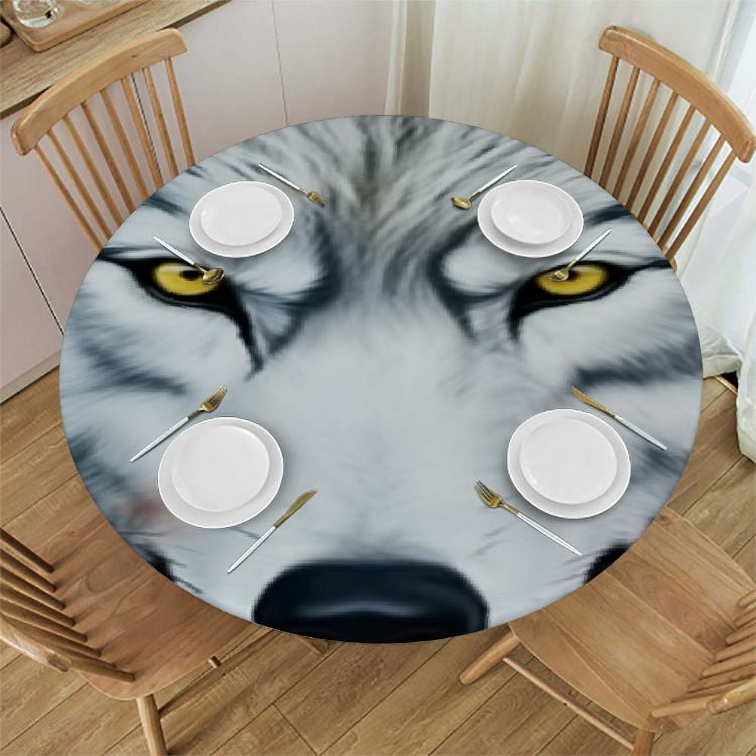 A Wolf's Head Dripping Blood Patterned Round Tablecloth, Waterproof and ...