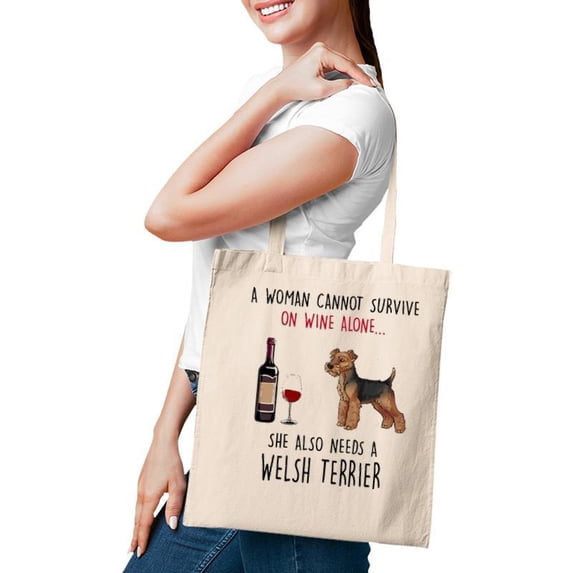 A Woman Cannot Survive On Wine Alone Welsh Terrier Tote Bag - Walmart.com