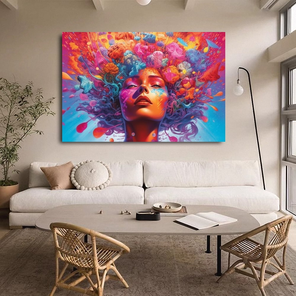 A Woman's Face Adorned With Multicolored Flowers Canvas Poster Bedroom ...