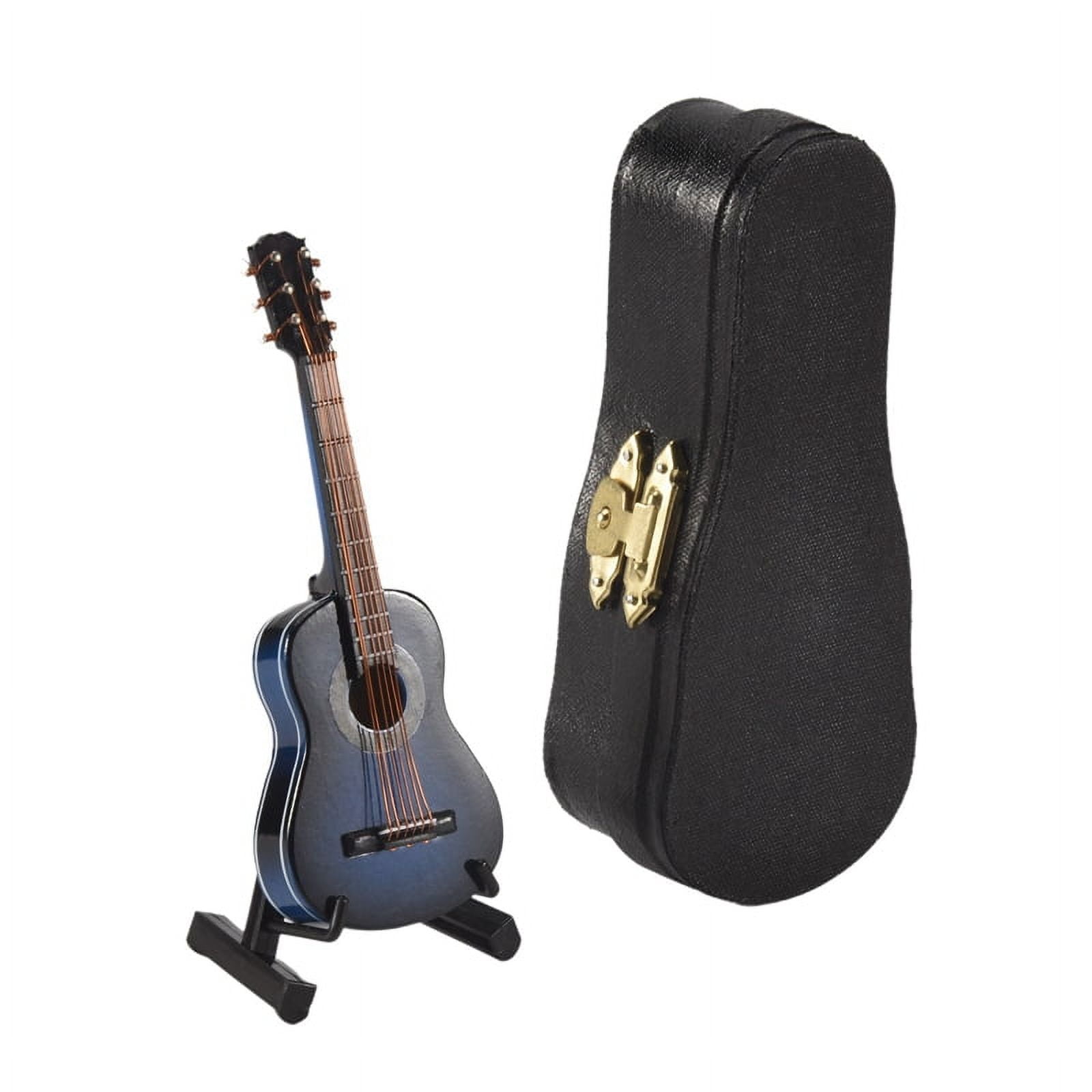 A-Wooden Miniature Guitar with Stand and Case Mini Musical Instrument ...