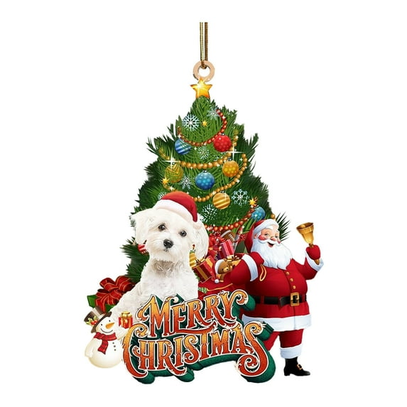 A Wooden Pet Dog Christmas Ornament Tree Hanging Pendant Hand Painted ...