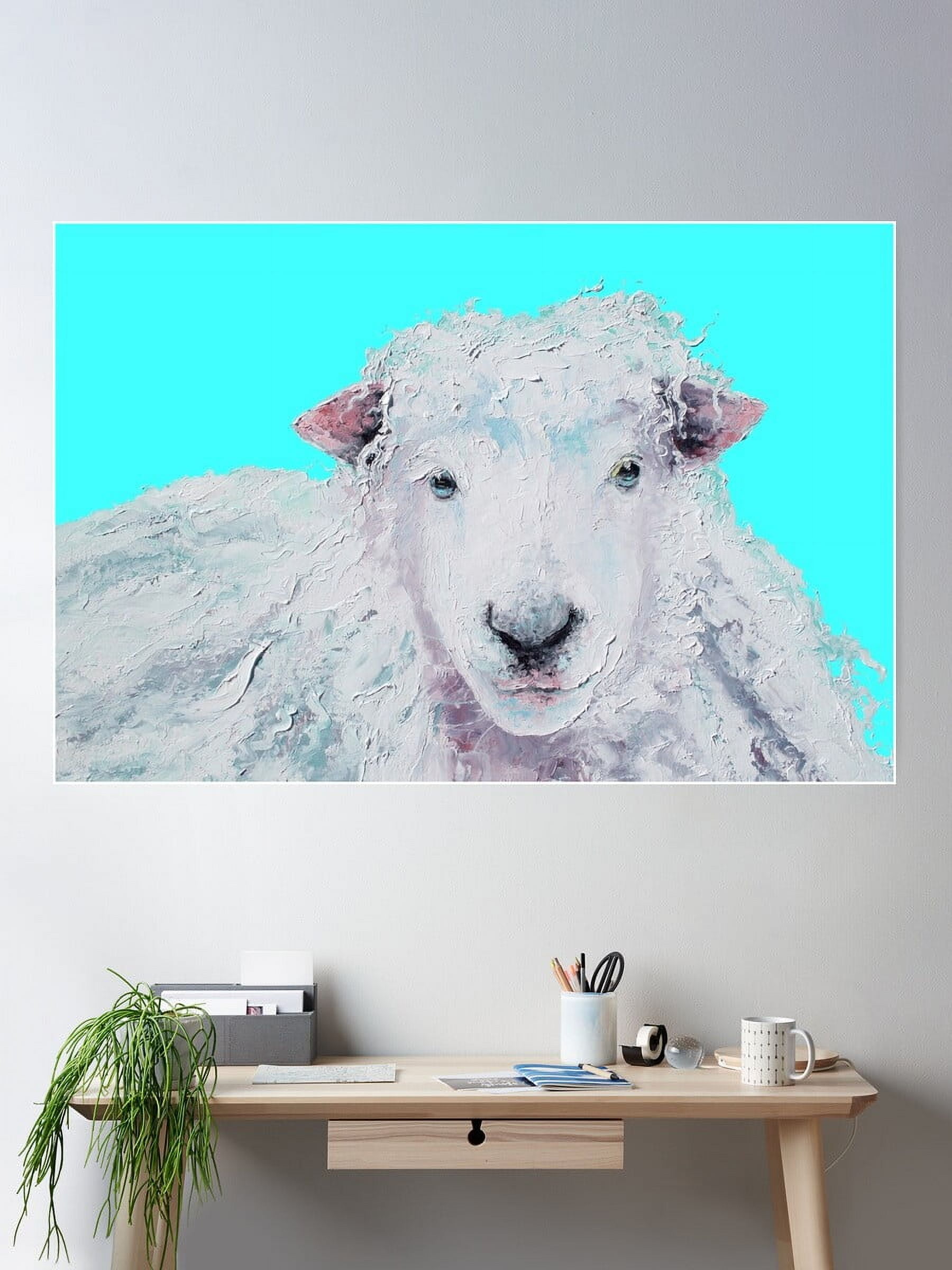 A Woolly Sheep On Turquoise Background Poster Wall Art Modern Wall ...