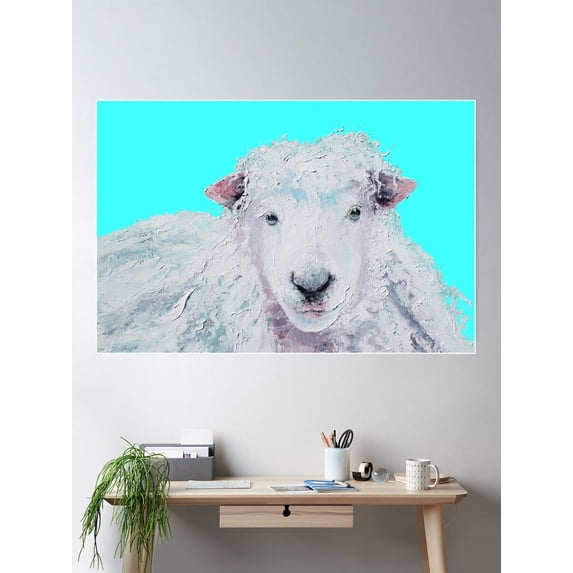 A Woolly Sheep On Turquoise Background Poster Wall Art Modern Wall ...