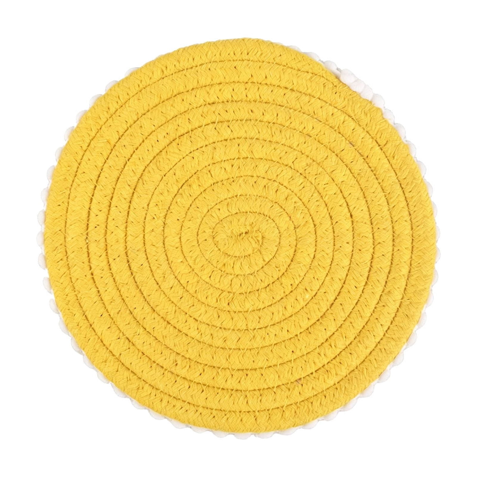 A Woven Rope Mat With Ball Trim Heat Protection Round Table Mat For ...