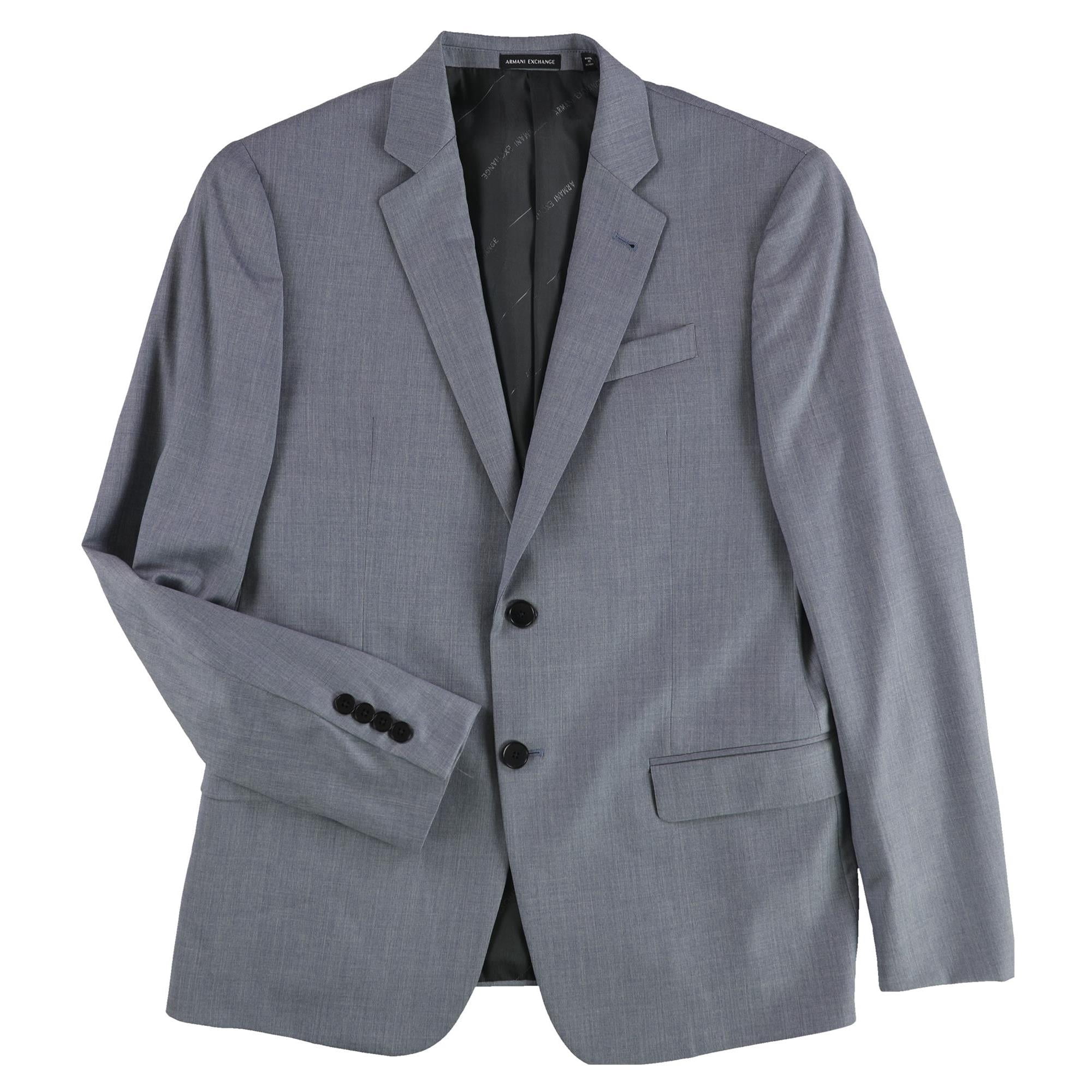 Armani Mens Solid Super Fine Wool Two Button Blazer Jacket, Blue, 38 ...