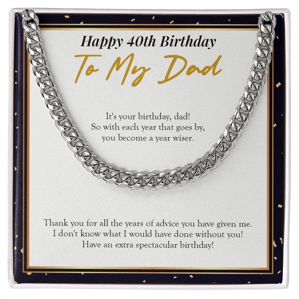 "A Year Wiser" Dad 40th Birthday Necklace Gift From Daughter Son Cuban ...