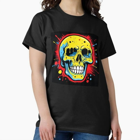 A Yellow Pop Art Style Skeleton Head H5606 T-Shirt, for Men and Women ...
