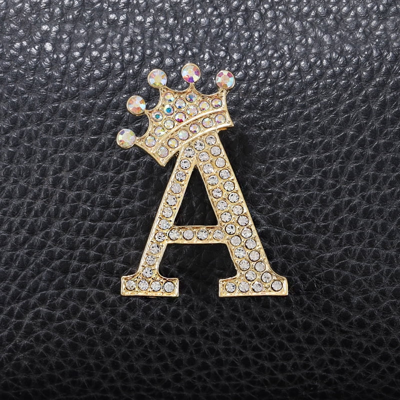 A-Z 26 Letters Brooch Pins Silver Initial Rhinestone Brooches Crystal ...