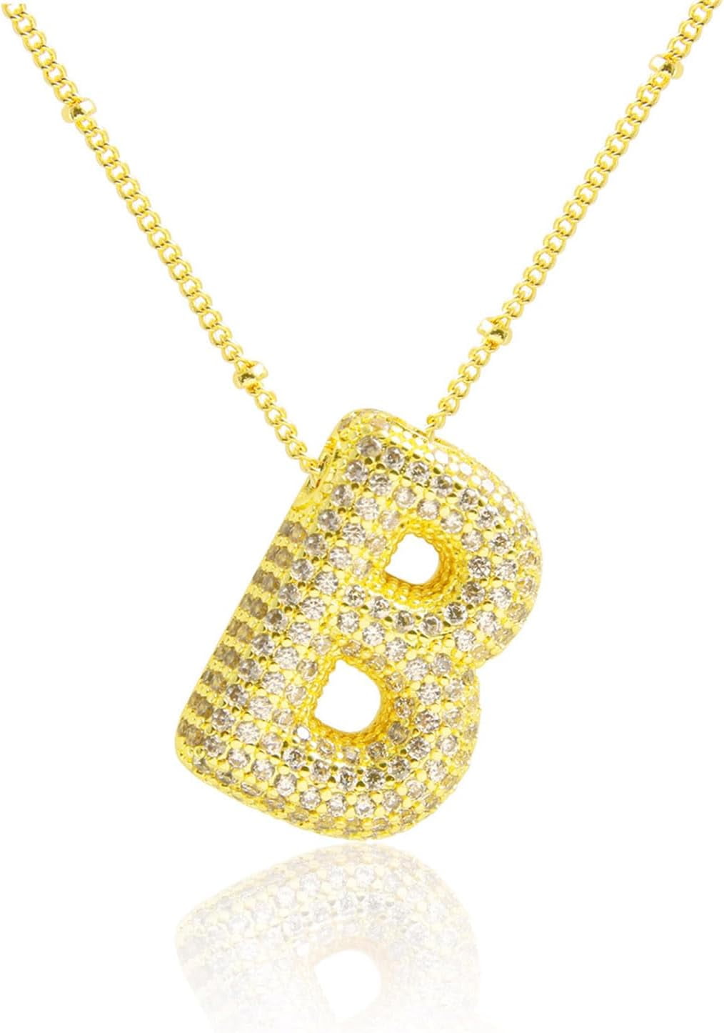 A-Z Bubble Letter Necklace Gold Balloon Initial Necklaces Rhinestone ...
