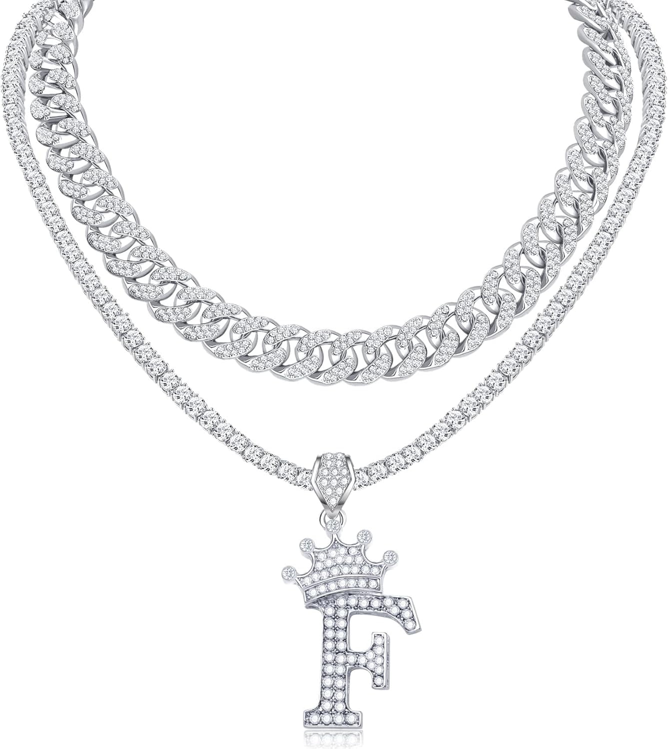 A-Z Crown Initial Necklace for Men Women 18K Gold Plated Miami Cuban ...