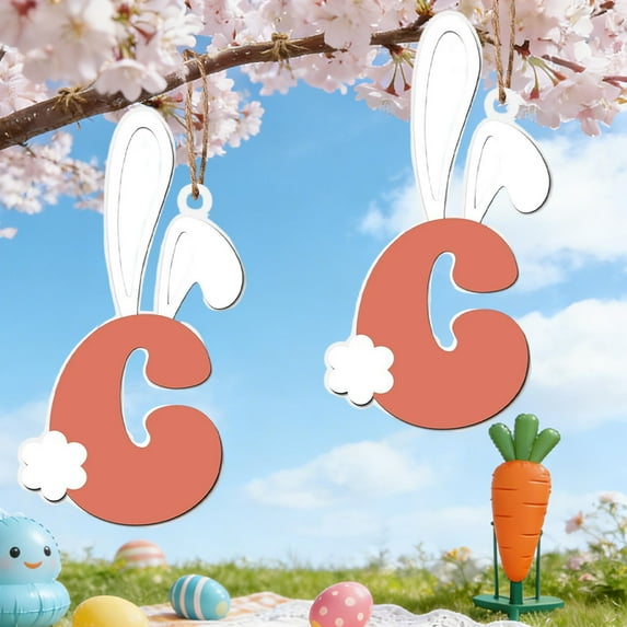 A-Z Easter Wooden Bunny Ear Letter Ornament Hanging Decor for Party ...