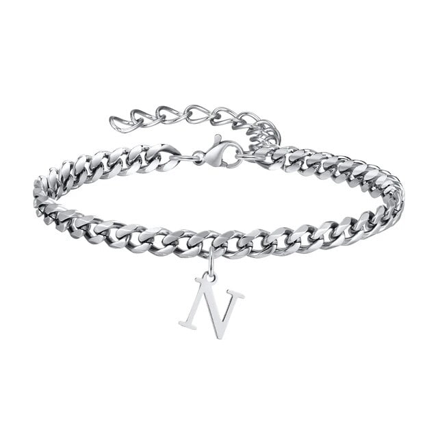 A-Z Initial Bracelets for Men Women Never Fade Silver Color Stainless ...