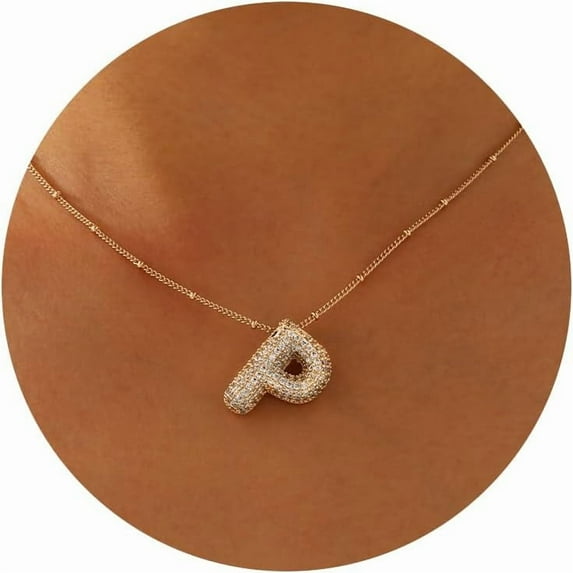 A-Z Letter Necklace Gold Balloon Initial Necklaces Rhinestone Letter ...