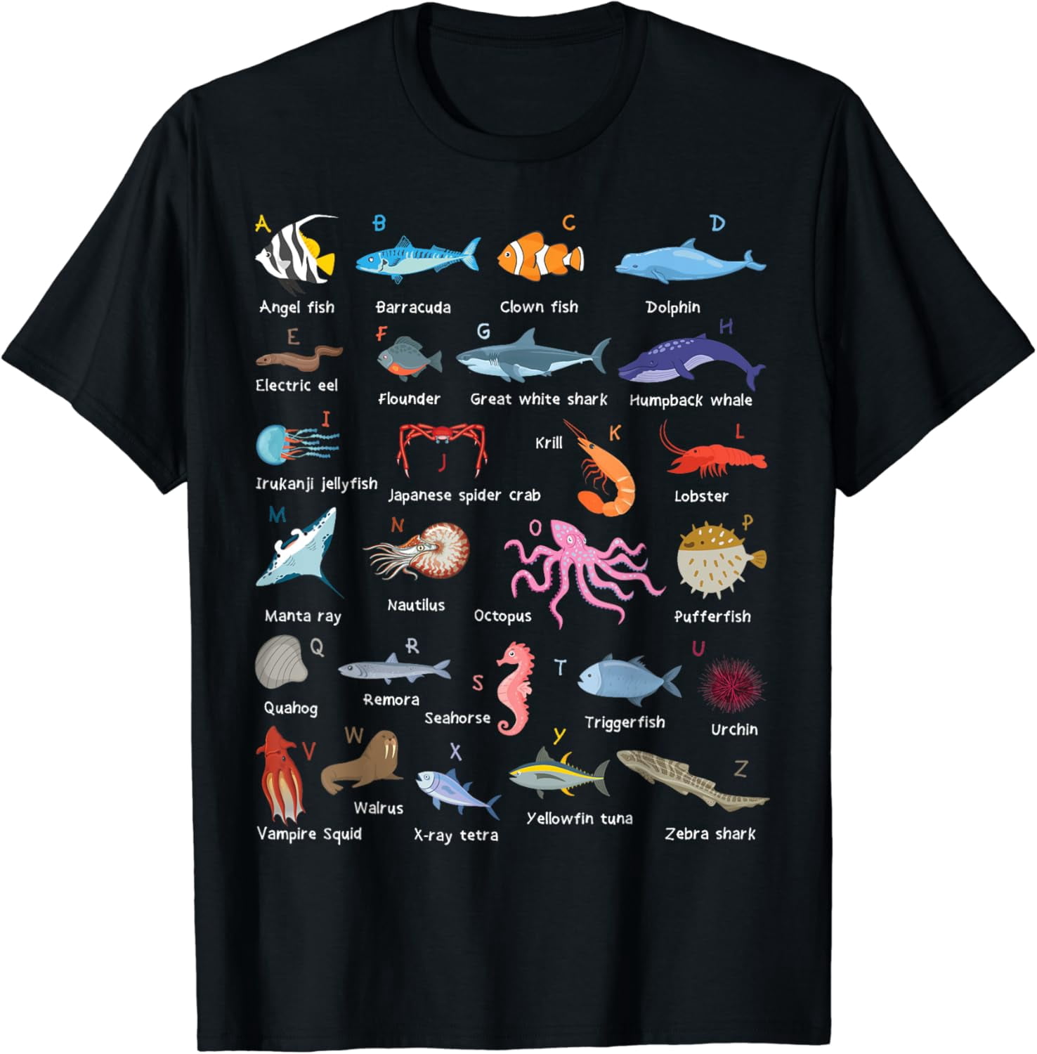 A Z Ocean Life Exploration Sea Creatures Alphabet T Shirt - Walmart.com