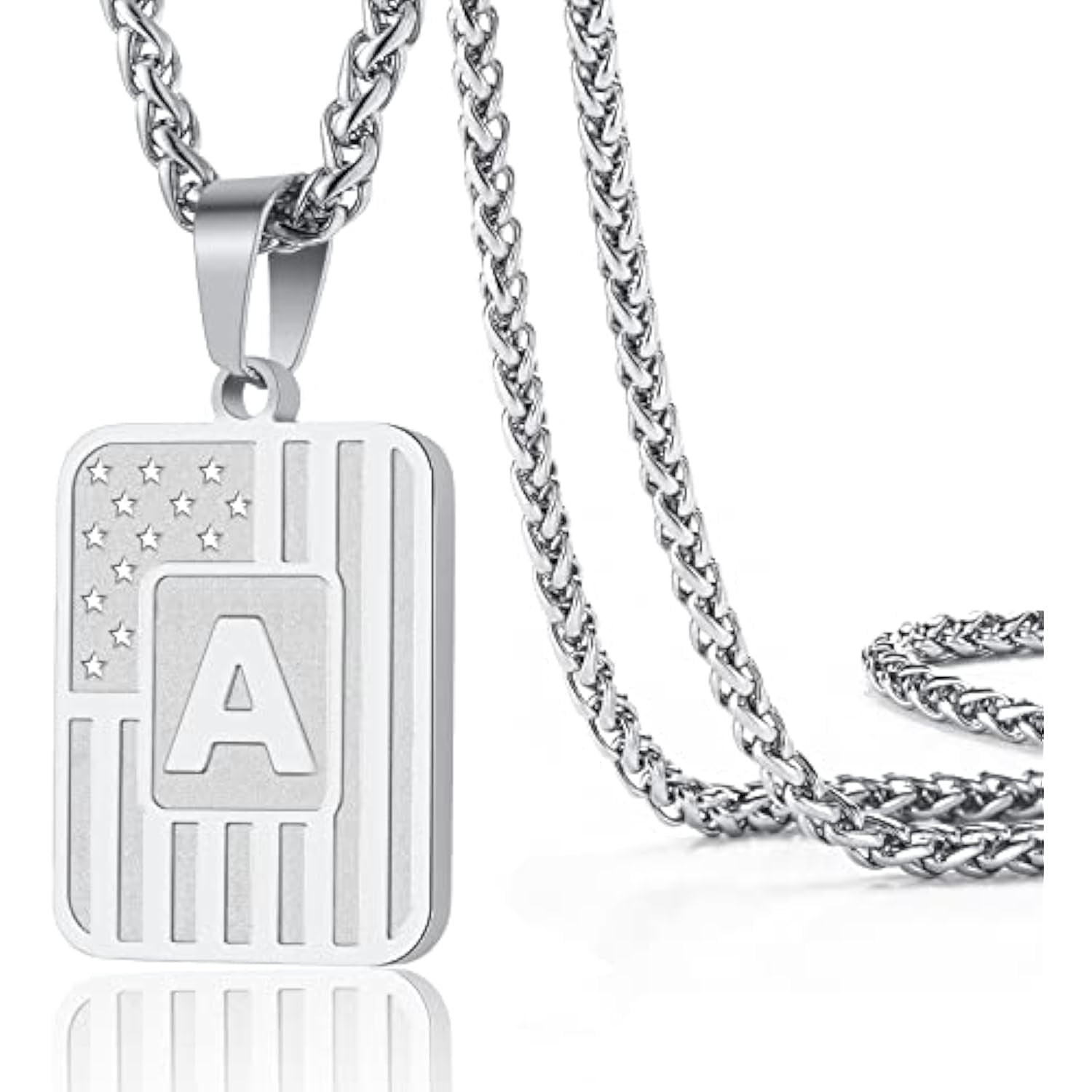 A-Z letter necklace, American flag stainless steel letter pendant chain ...