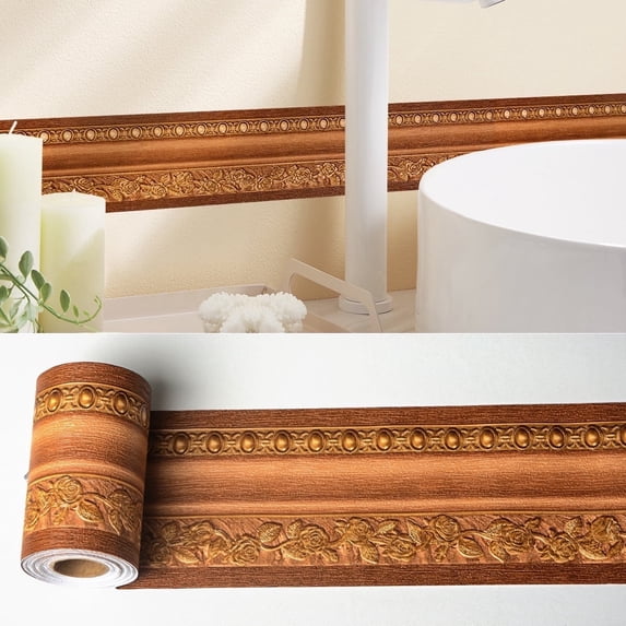 A-b-cil Wood Wallpaper Border 196"X4.1" 3D Peel and Staick Wall Border ...