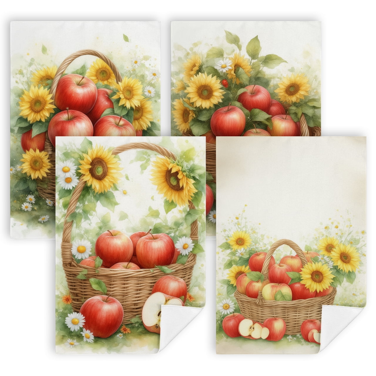 A basket full of apples and sunflowers on a white backgroundhand towel4 ...
