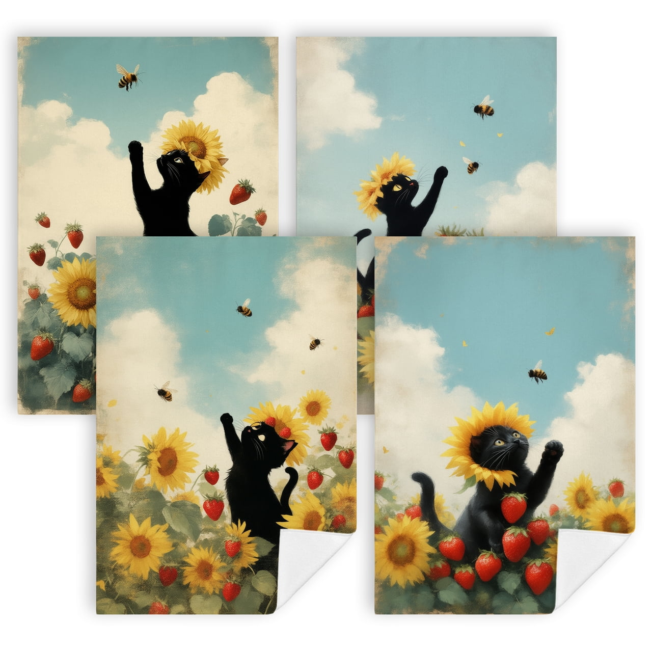 A black cat standing on its hind legs in a field of sunflowerskitchen ...