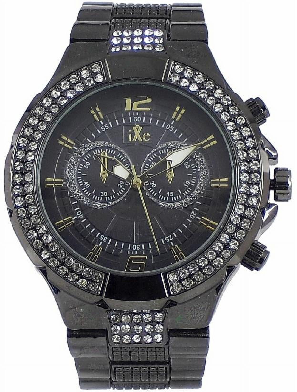 A bling men's watch with non-functional chronograph stone dial design ...