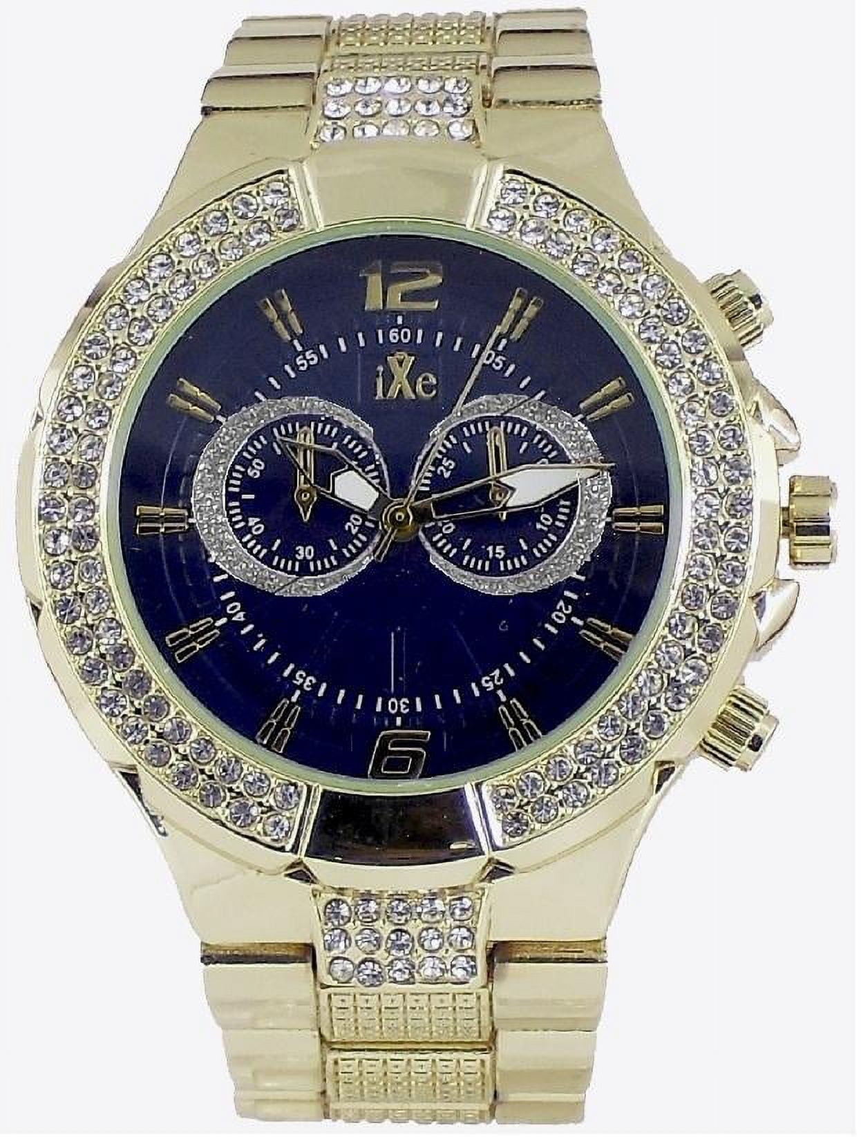 A bling men's watch with non-functional chronograph stone dial design ...