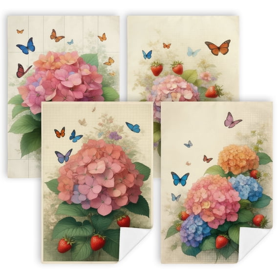 A bouquet of pink flowers and strawberries with butterflieshand towels4 ...