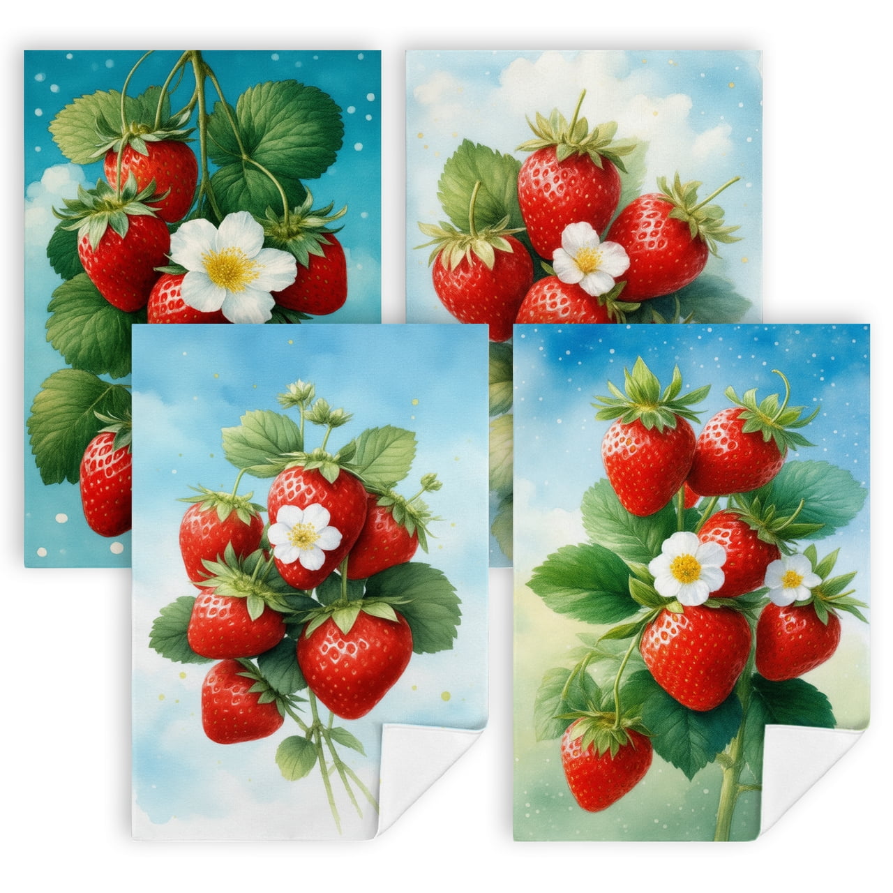 A bunch of ripe strawberries hanging from a tree branchtea towels4 Pcs ...