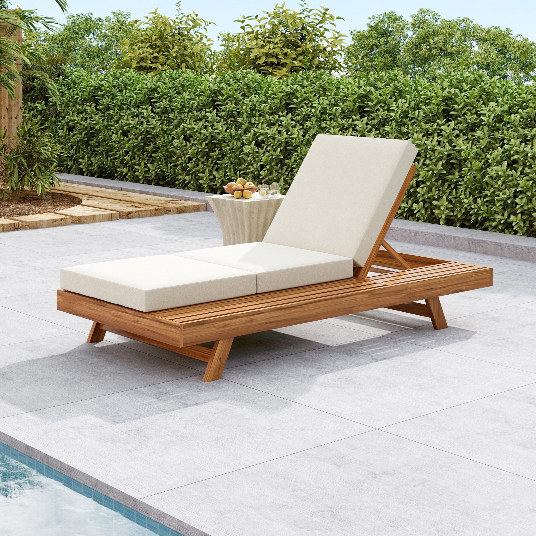 A-cacia Wood Outdoor Chaise Lounge Chair with 4-Position Adjustable Backrest, 180° Flat-Lying ...