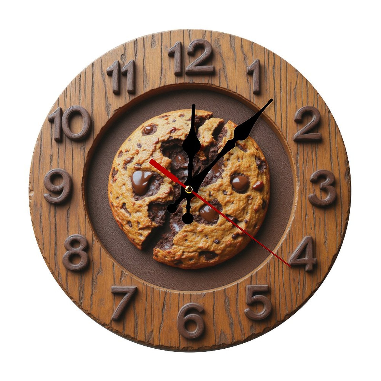 A chocolate - chip cookie on a wooden - textured background, for a ...