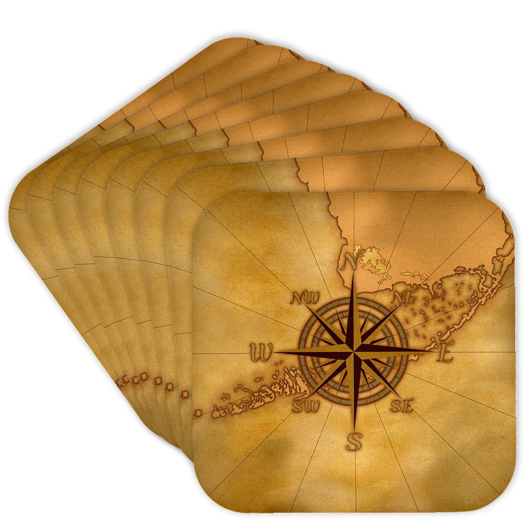 3dRose, A classic compass rose over a vintage nautical map of the ...