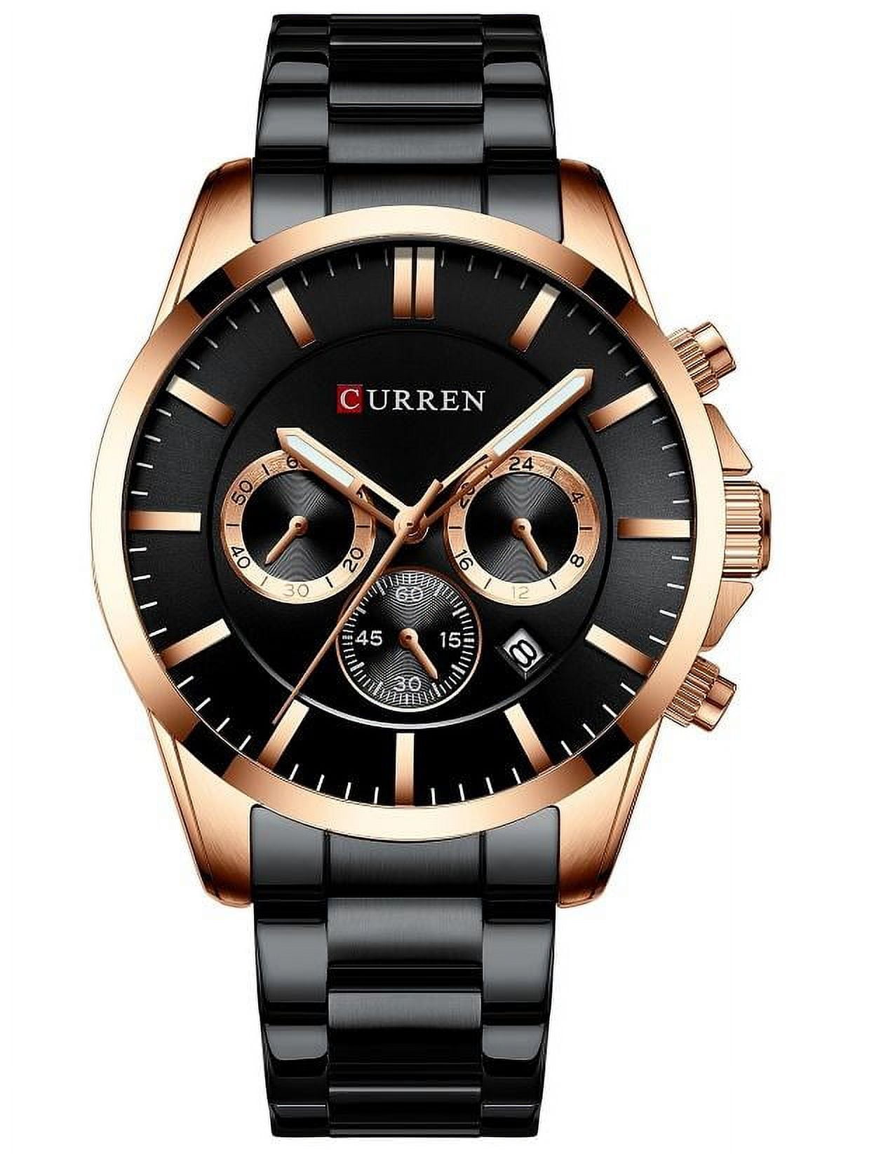 A classic mens watch with slim indexes and a non functional chronograph ...