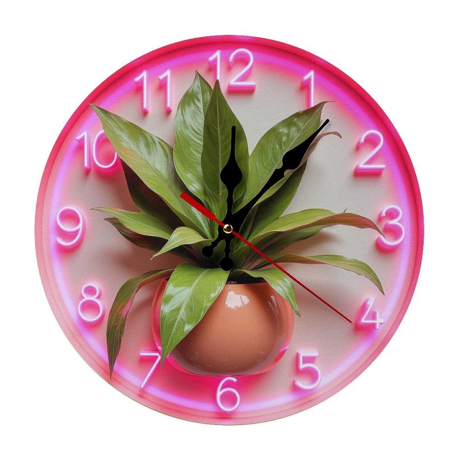 A clock face with a black background and a colorful floral arrangement ...