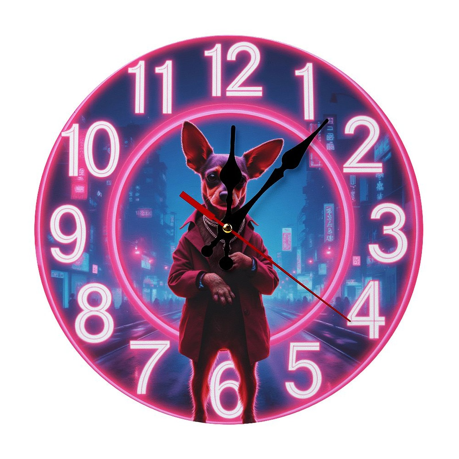 A clock face with a glowing sun and a whimsical teapot in a cosmic ...