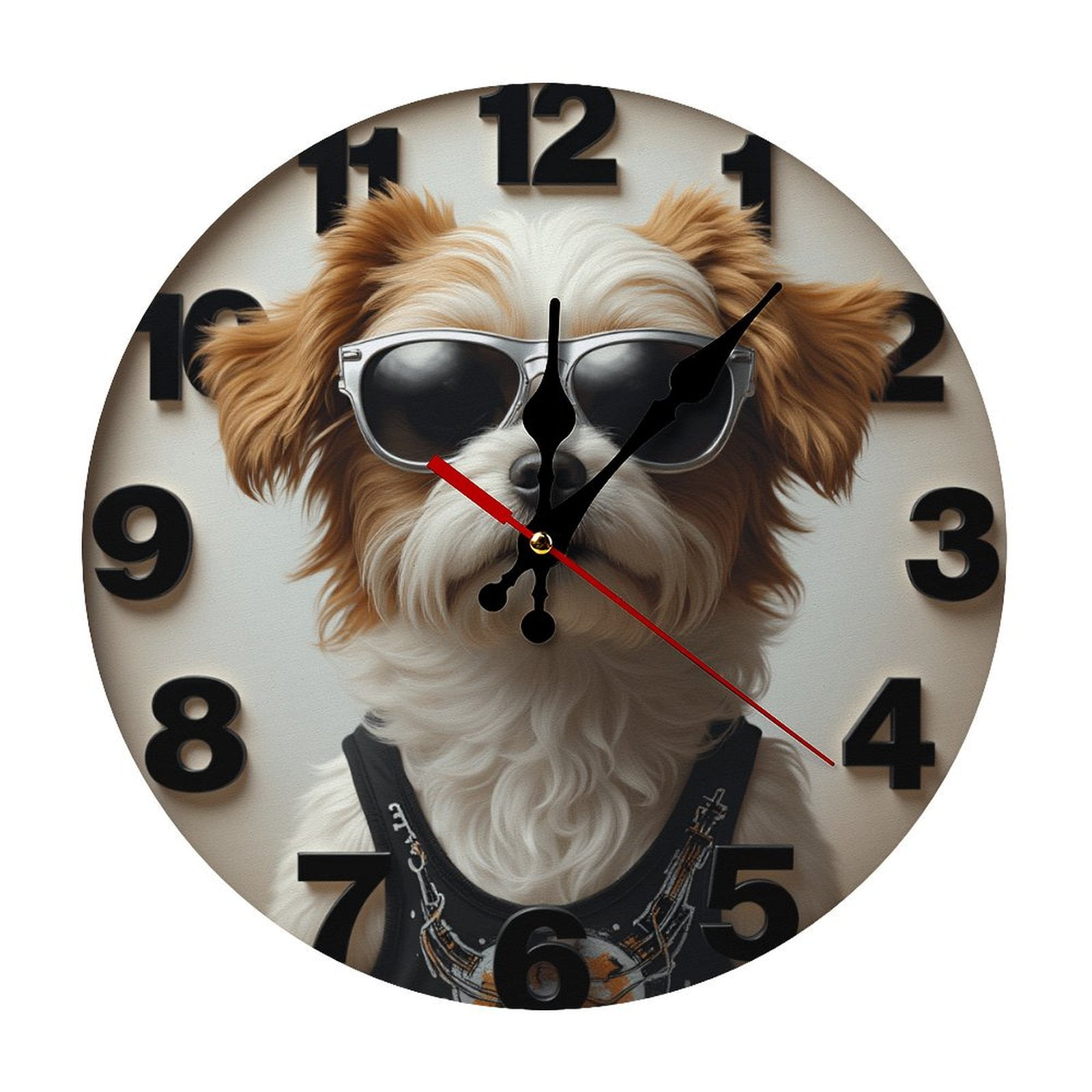 A clock face with a textured blue background and a small, whimsical ...