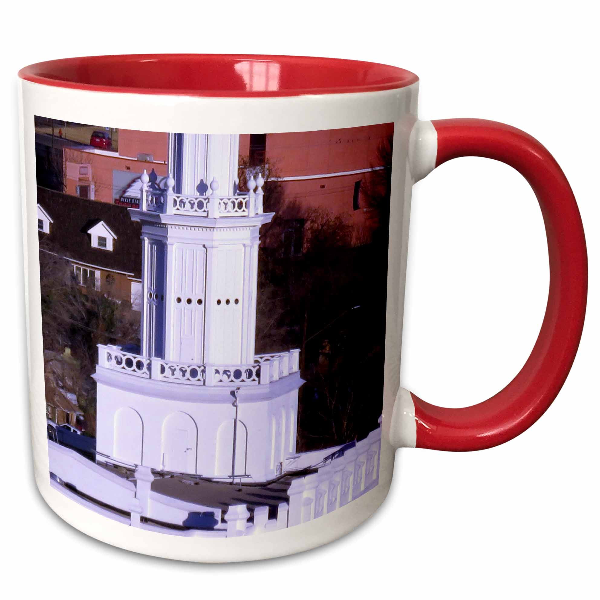 A close up of the Spire on the St. George Temple in white 11oz Two-Tone ...