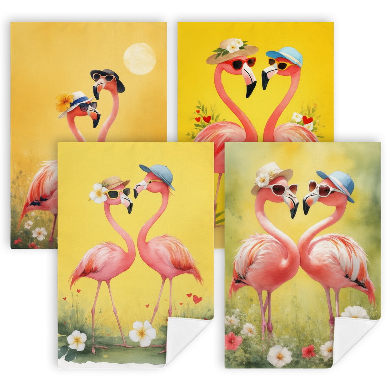 A couple of pink flamingos standing next to each other in a ...