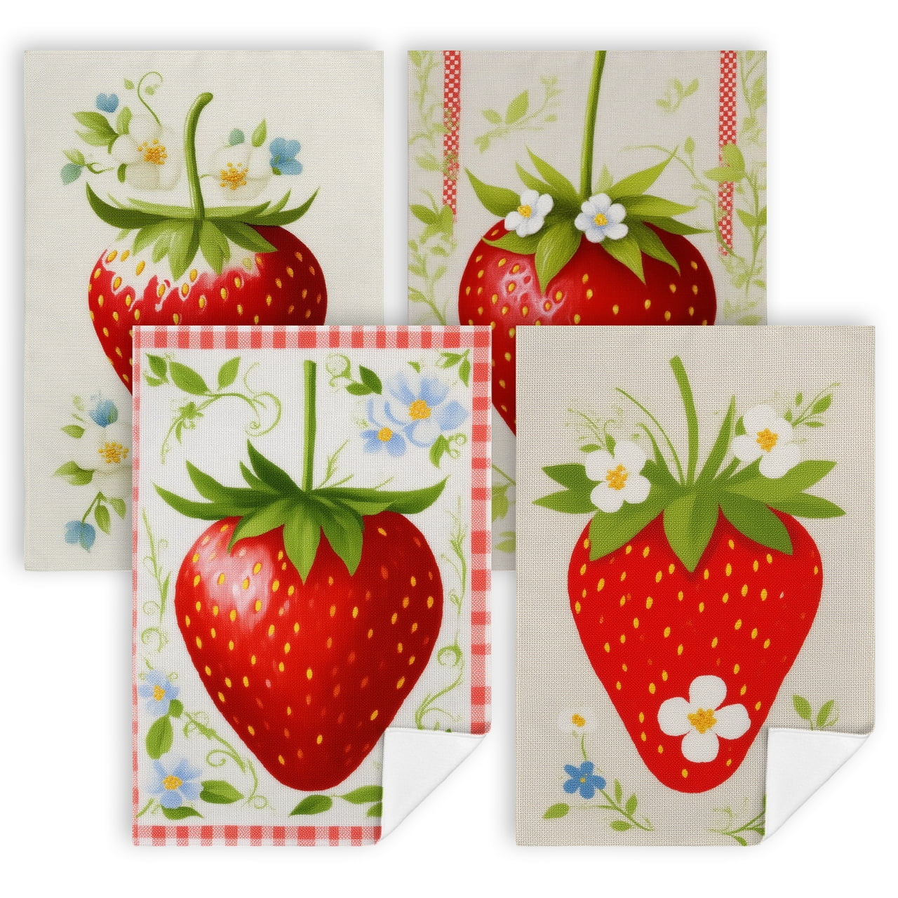 A cross stitched picture of a strawberry on a white backgroundtowelSet ...