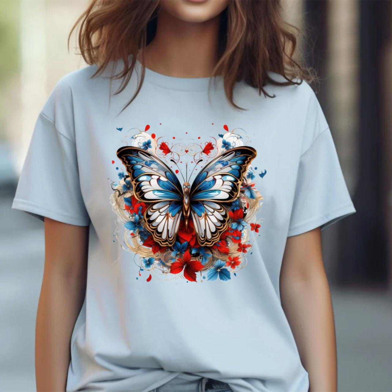 A cultural fusion butterfly t-shirt design, combining elements from ...