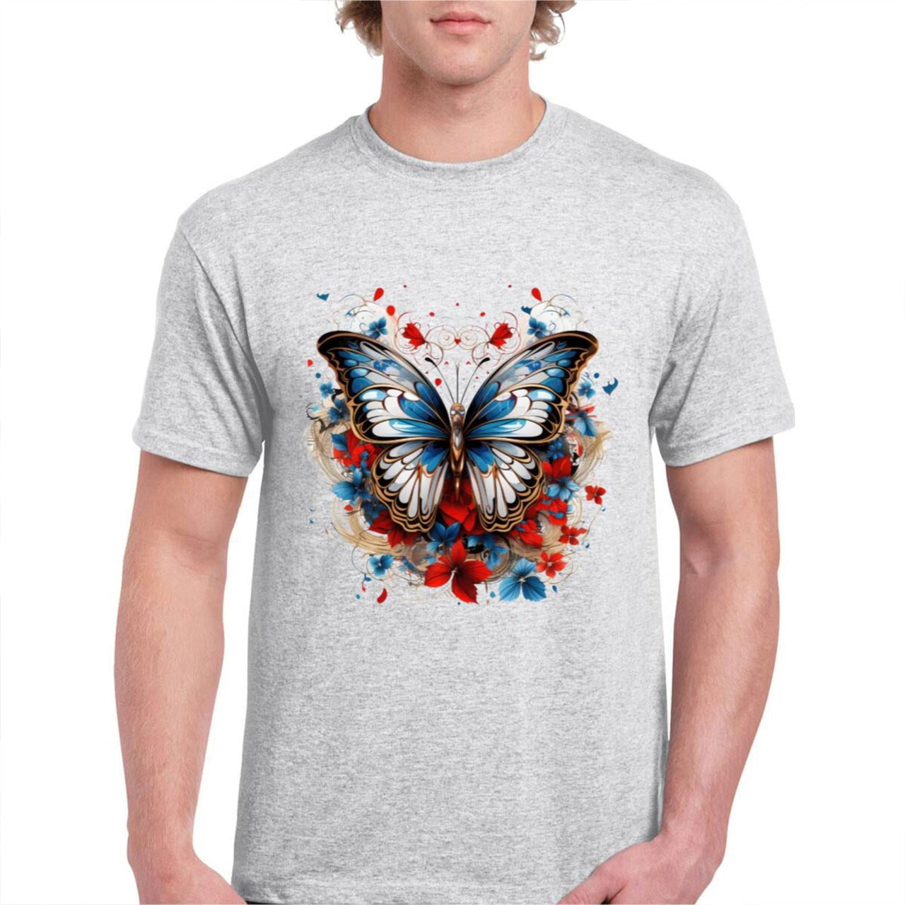 A cultural fusion butterfly t-shirt design, combining elements from ...