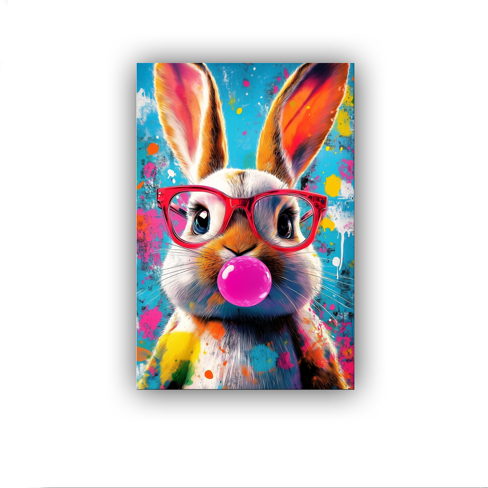 A cute big eyed rabbit wearing colorful glasses Poster Canvas Print ...