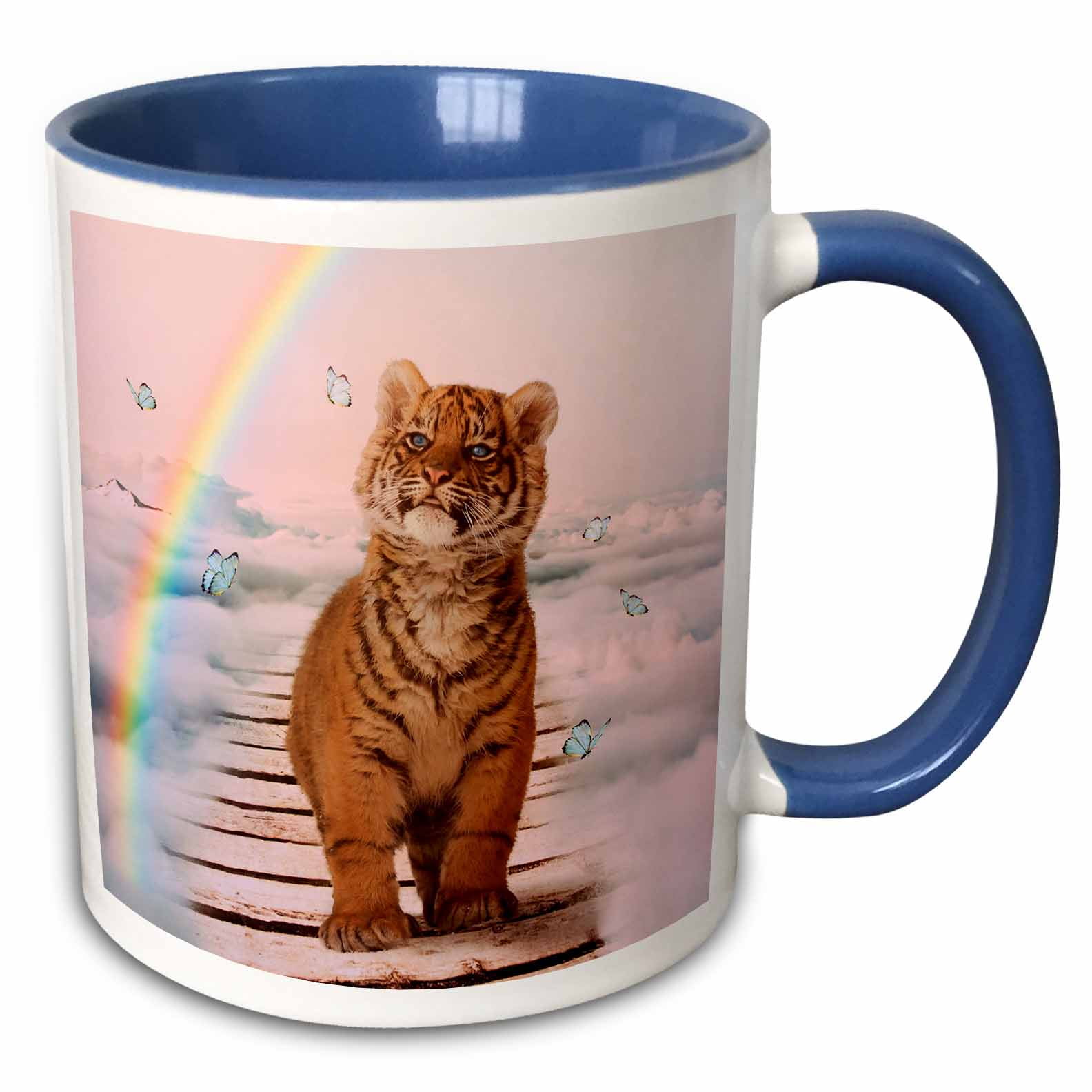 A cute tiger cub goes over the rainbow bridge to heaven 15oz Two-Tone ...
