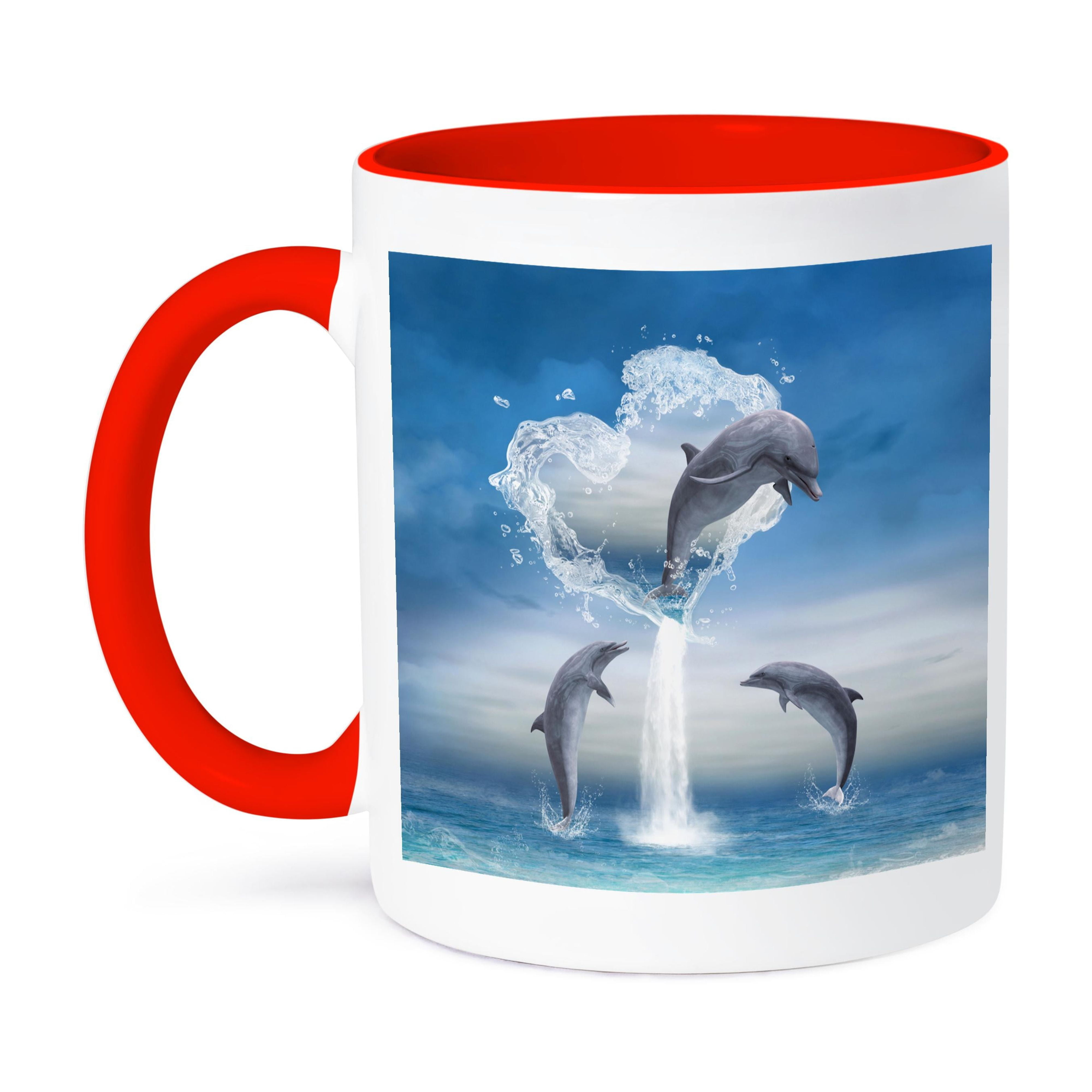 3dRose, A dolphin jumps out of a water heart into the ocean, 15oz Two ...